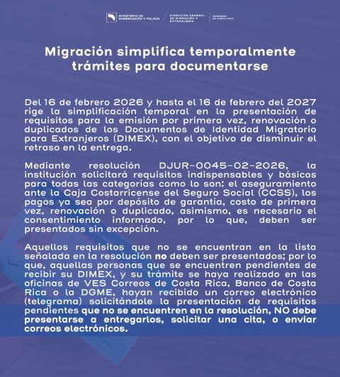 Costa Rica simplifica requisitos para entrega del Dimex